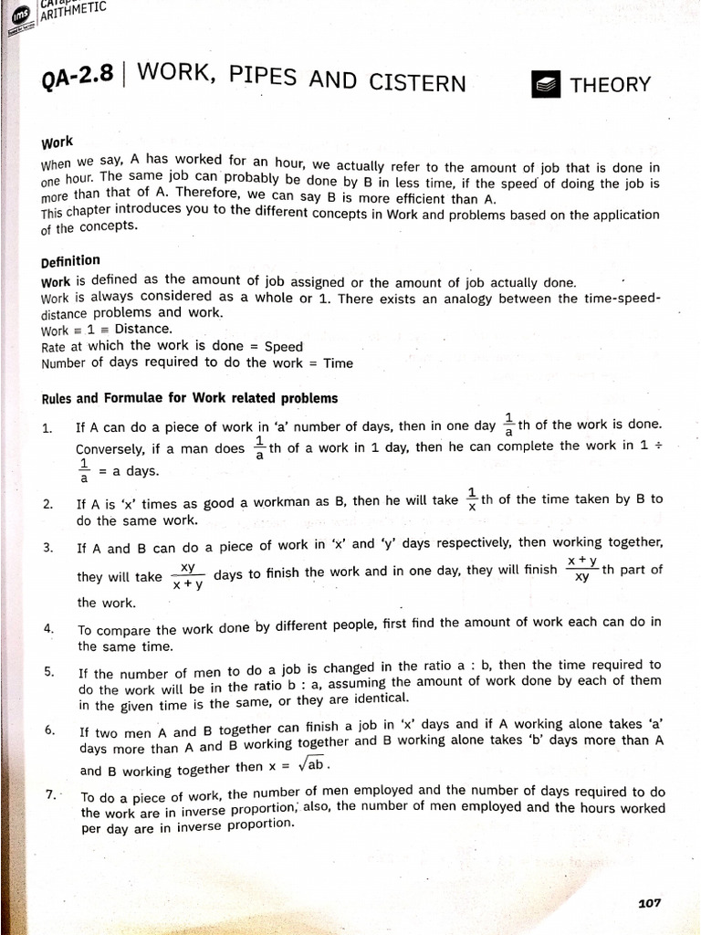 QA.2.8 Work Pipes and Cistern Theory and Class Exercise | PDF