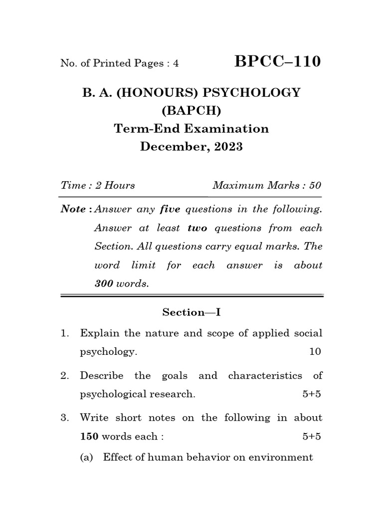 BPCC-110: Applied Social Psychology Exam | PDF