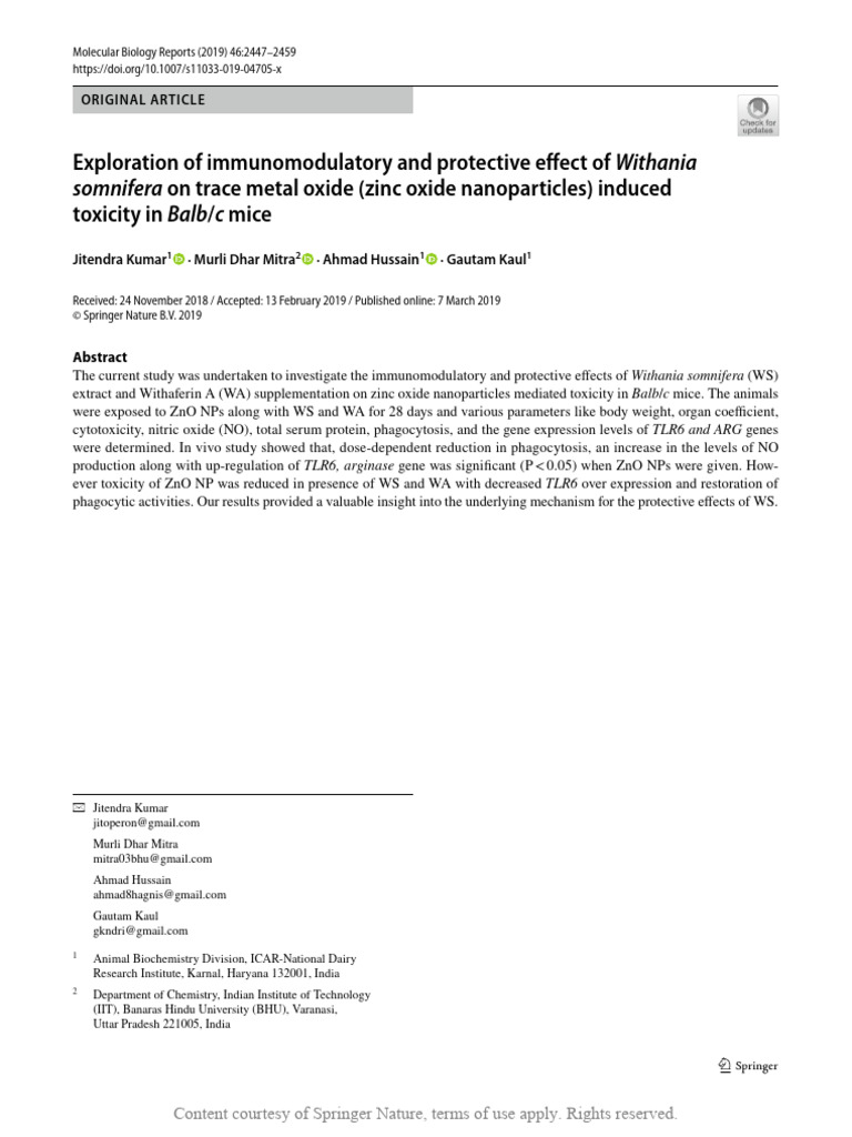 Exploration of Immunomodulatory and Protective Eff | PDF | Zinc Oxide