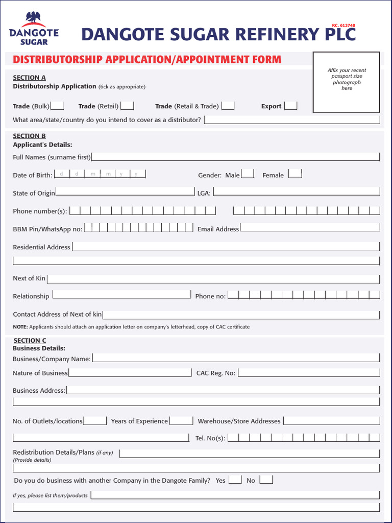Distributorship Application Appointment Form | PDF | Banks