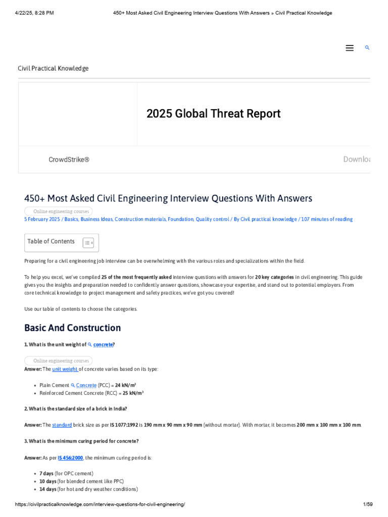 Civil Engineering Interview Q&A Guide | PDF | Concrete | Cement