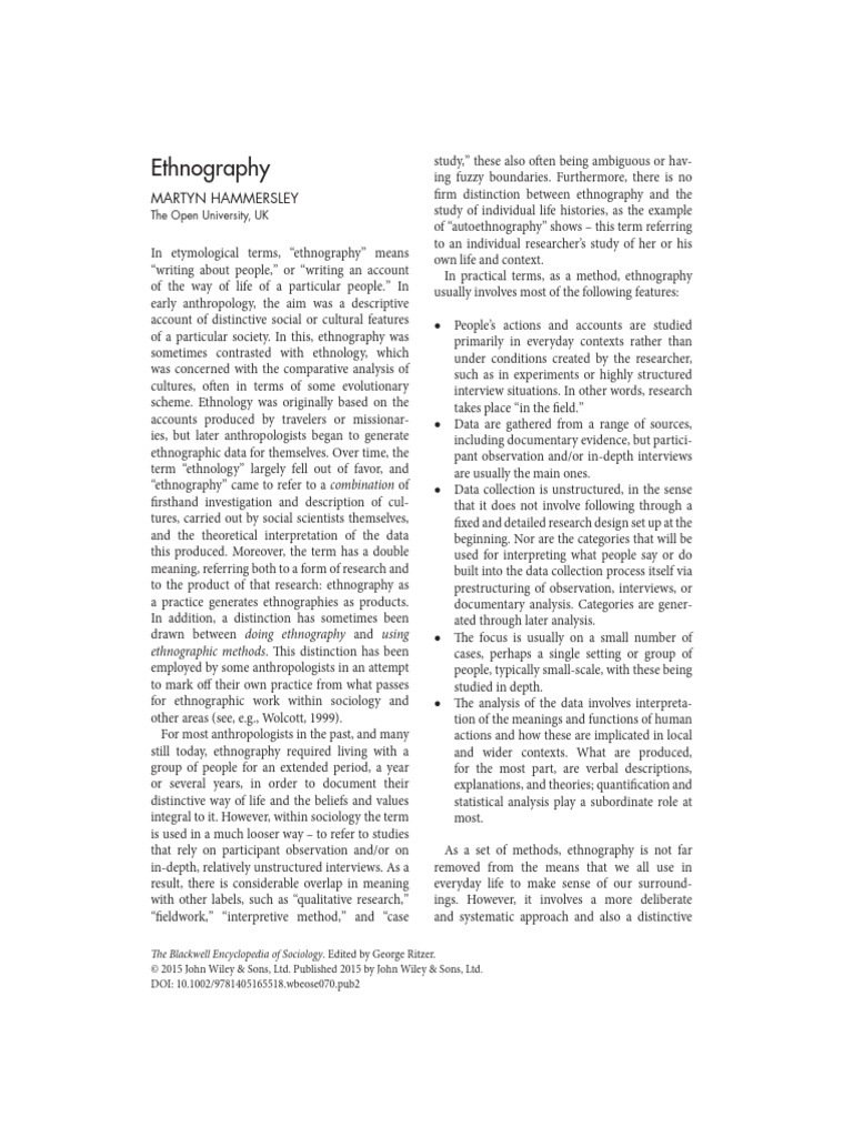Hammersley 2015 Ethnography | PDF | Ethnography | Anthropology