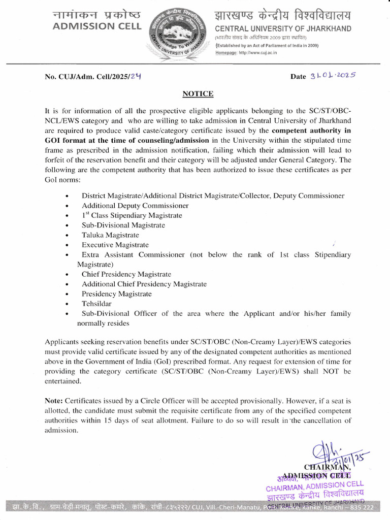Competetent Authority To Issue Community or Caste Certificate in GoI ...