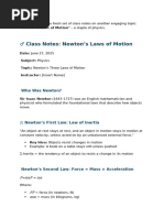 Newtons Laws of Motion Notes | PDF