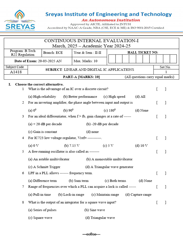 Linear and Digital IC Applications Exam | PDF | Operational Amplifier ...