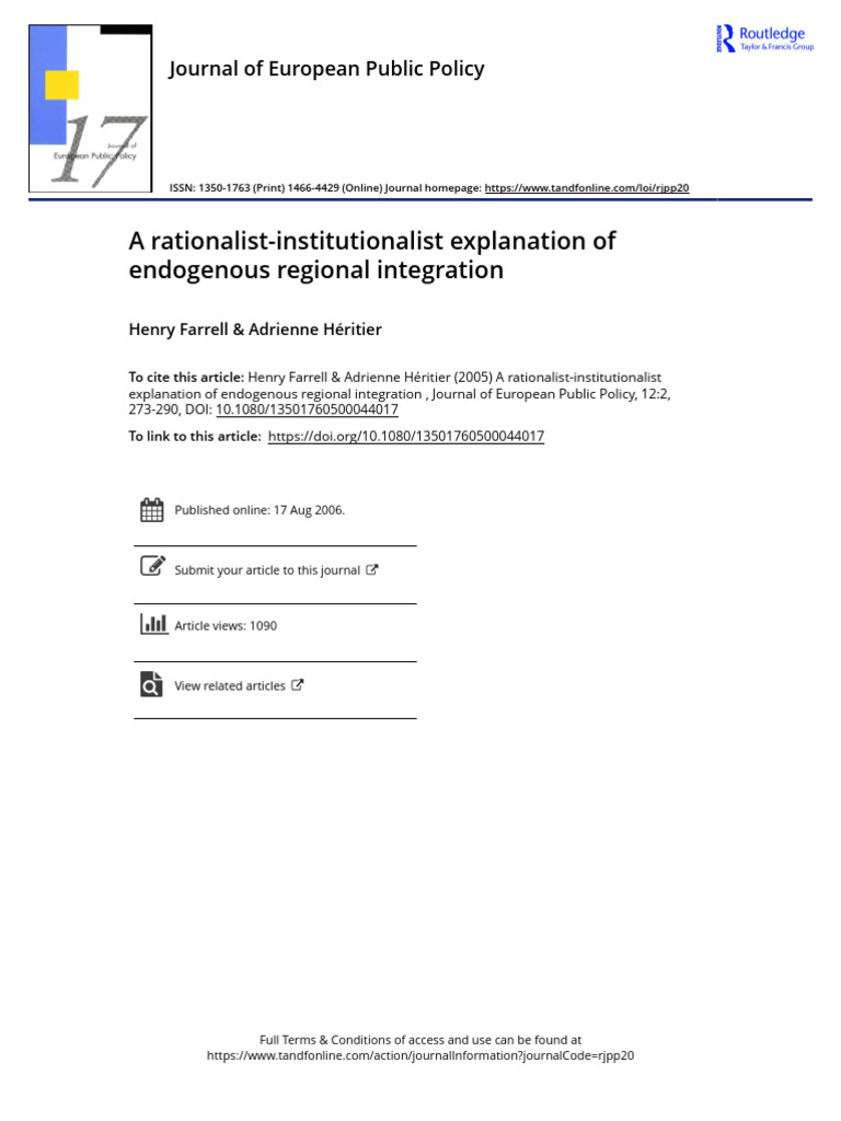 A Rationalist-Institutionalist Explanation of Endogenous Regional ...