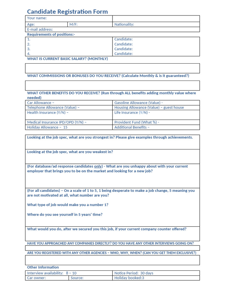 Candidate Registration Form Details | PDF