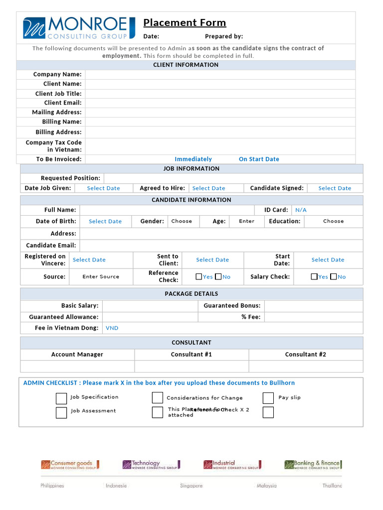 Placement Form Template | PDF
