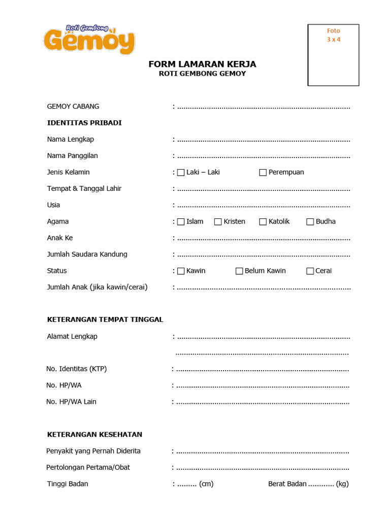 Form Loker Roti Gemoy | PDF