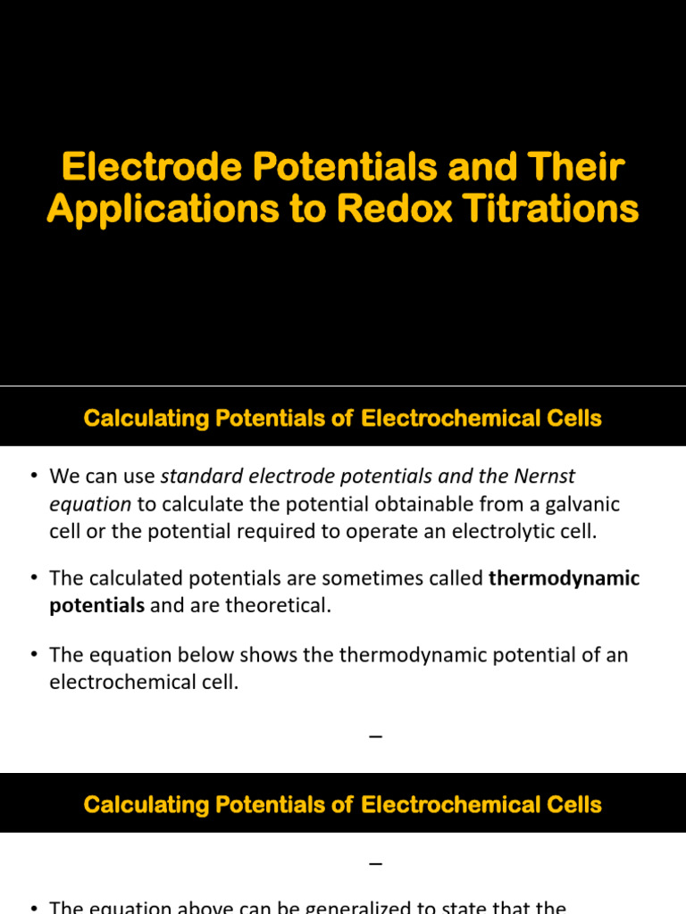 11 Electrode Potentials and Their Applications To Redox Titrations | PDF | Titration | Chemistry