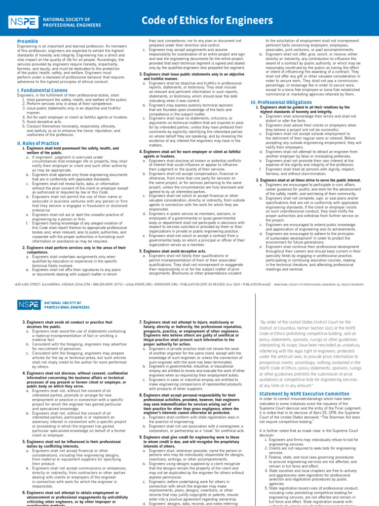 Engineers' Code of Ethics Overview | PDF | Employment | Integrity