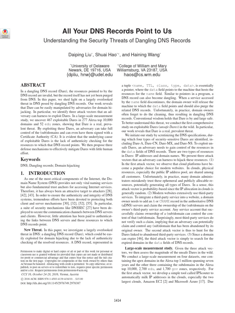 Dangling DNS Records: Security Risks | PDF | Domain Name System ...