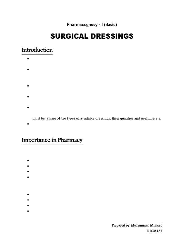 Surgical Dressings: Types and Uses | PDF | Rayon | Surgical Suture