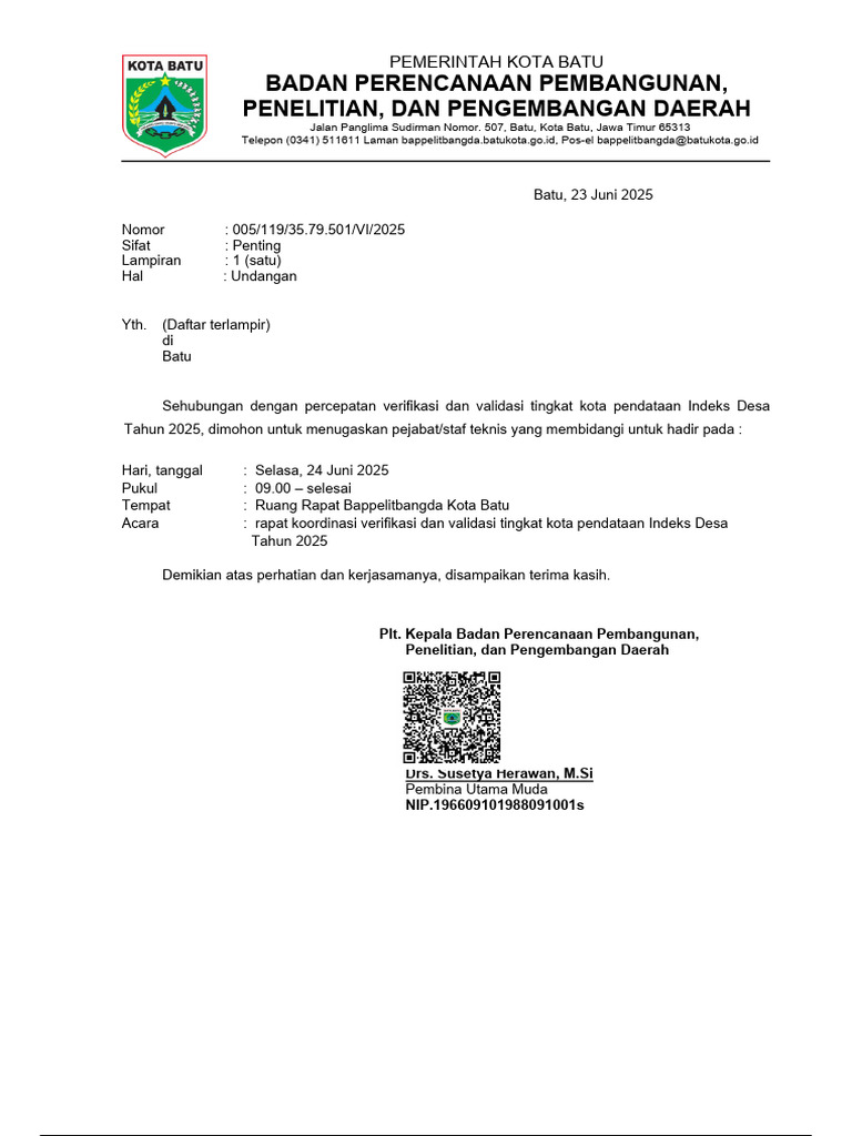 Surat Undangan VerVal Indeks Desa | PDF