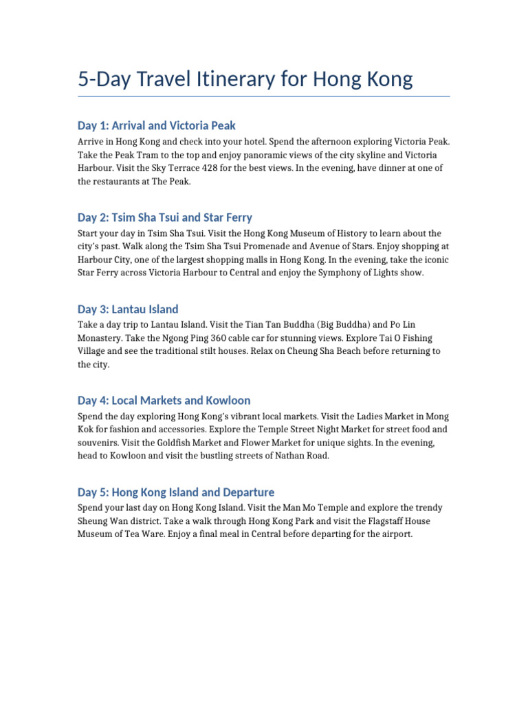 5-Day Hong Kong Travel Itinerary | PDF