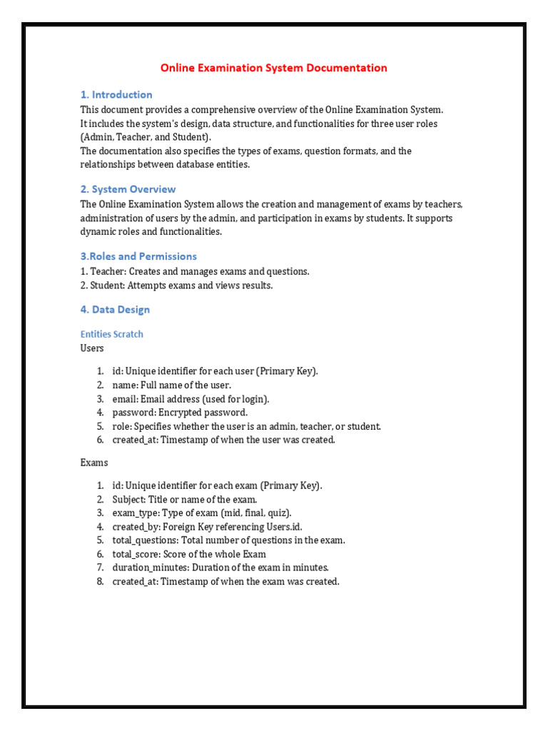 Online Examination System Documentation Pdf Password Data Management