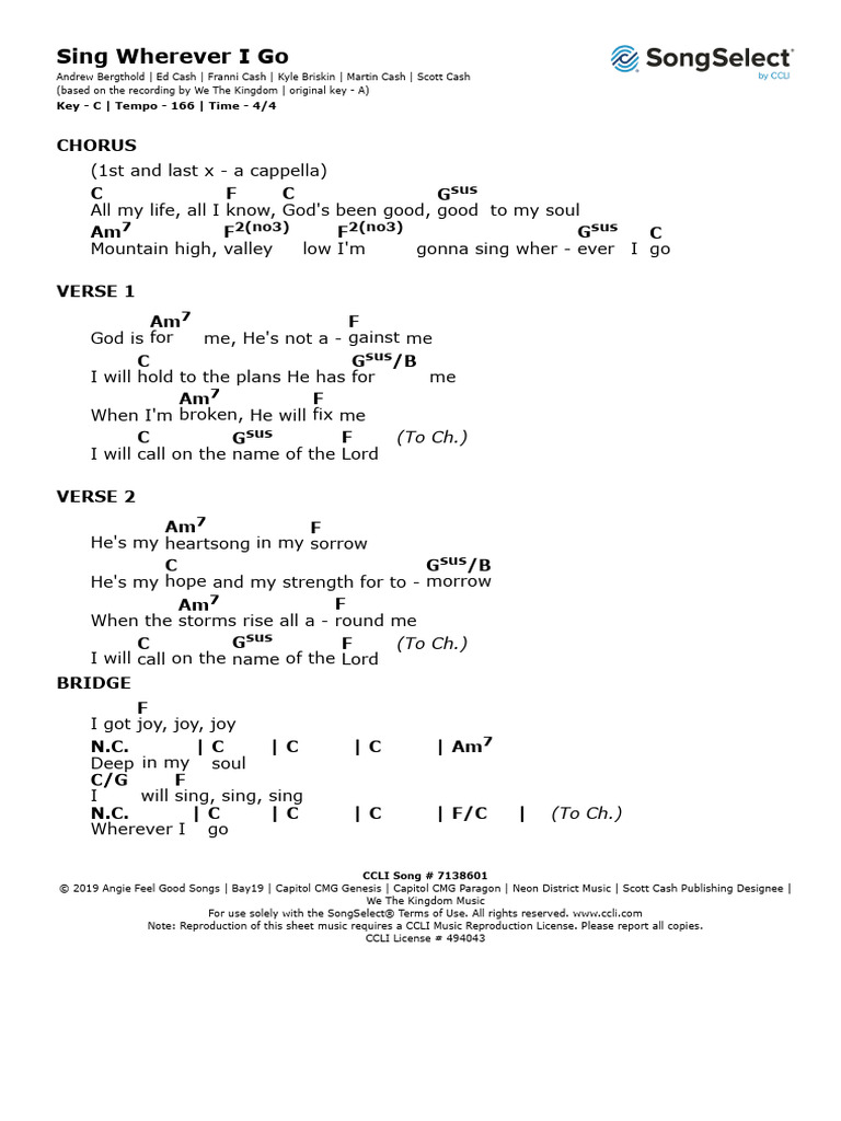 Sing Wherever I Go-chords-C PREFERRED | PDF