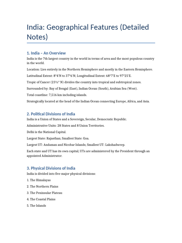 Key Geographical Features of India | PDF | Himalayas | Earth Sciences