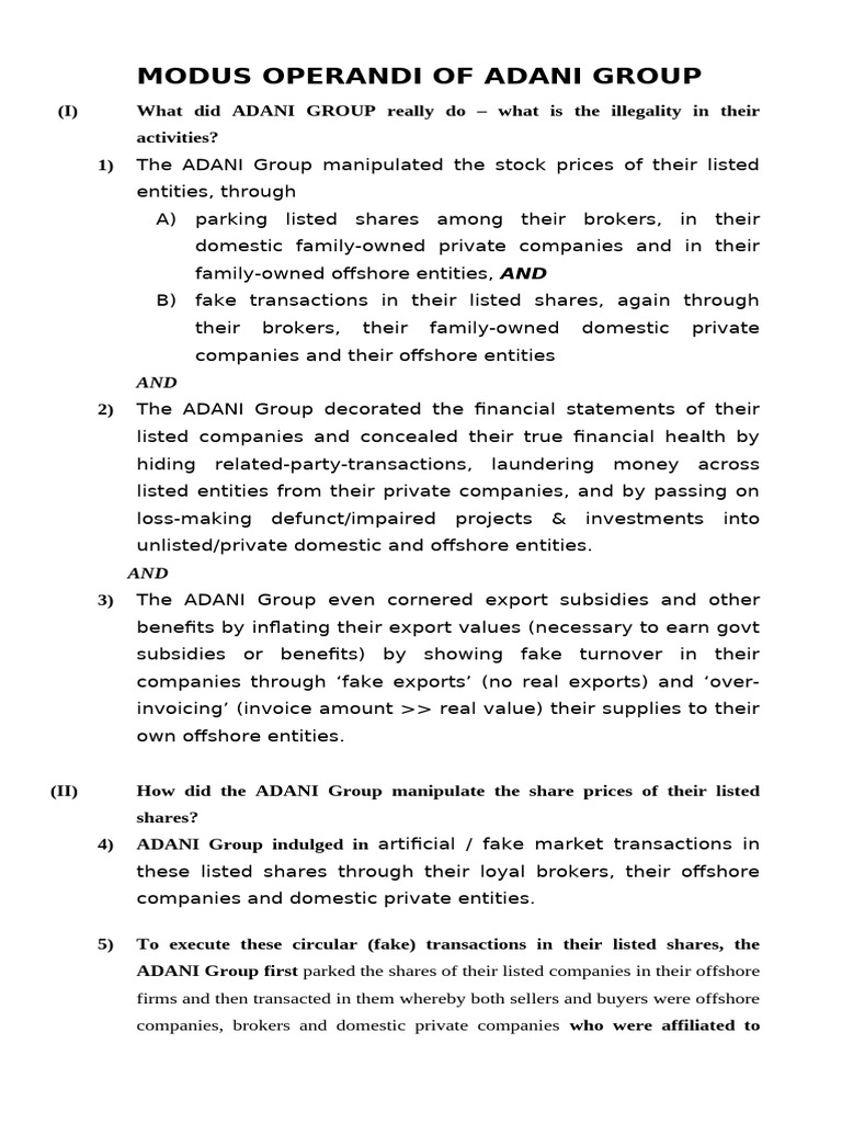 Modus Operandi of ADANI Group | PDF | Prices | Financial Economics