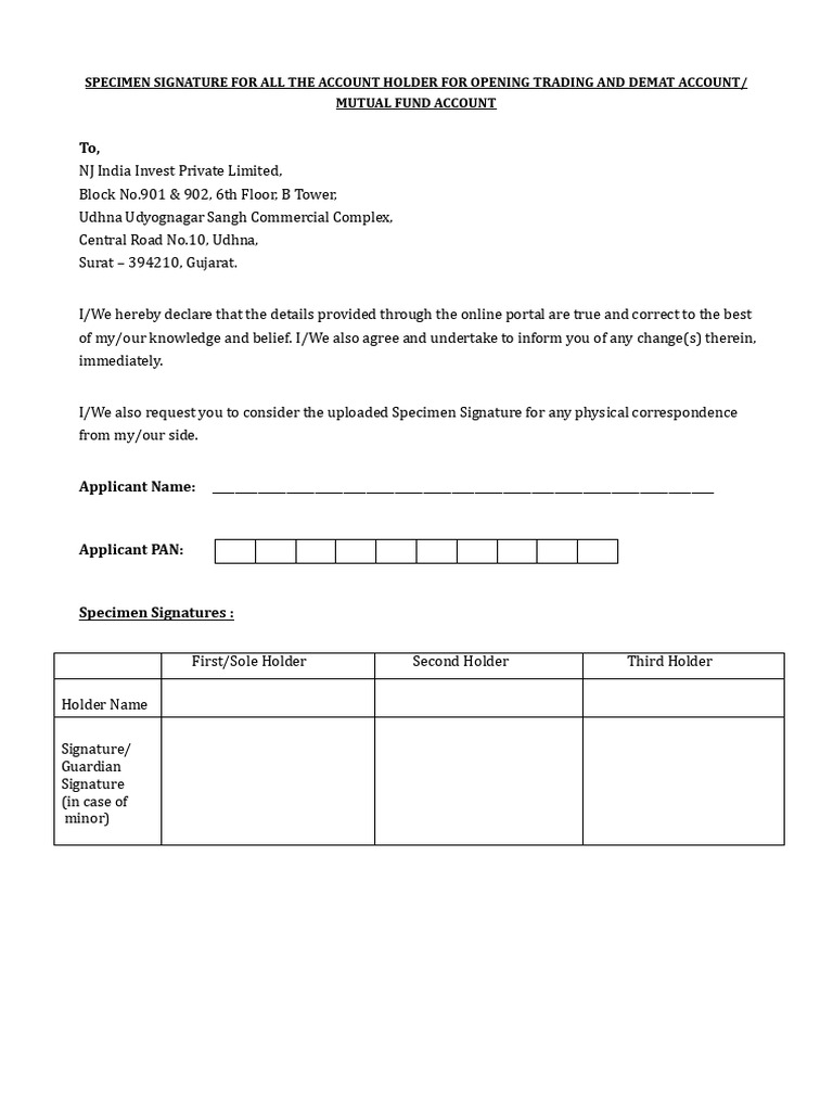 Specimen Signatures EWA Opening | PDF