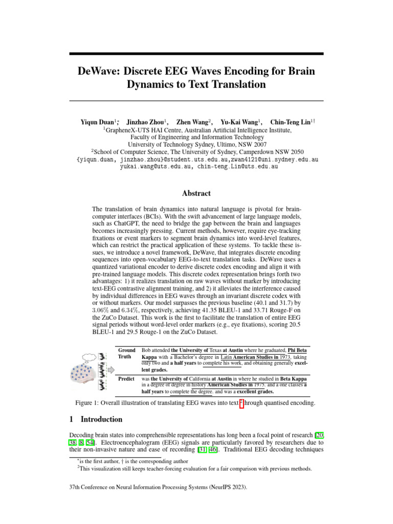 NeurIPS 2023 Dewave Discrete Encoding of Eeg Waves For Eeg To Text Translation Paper Conference ...