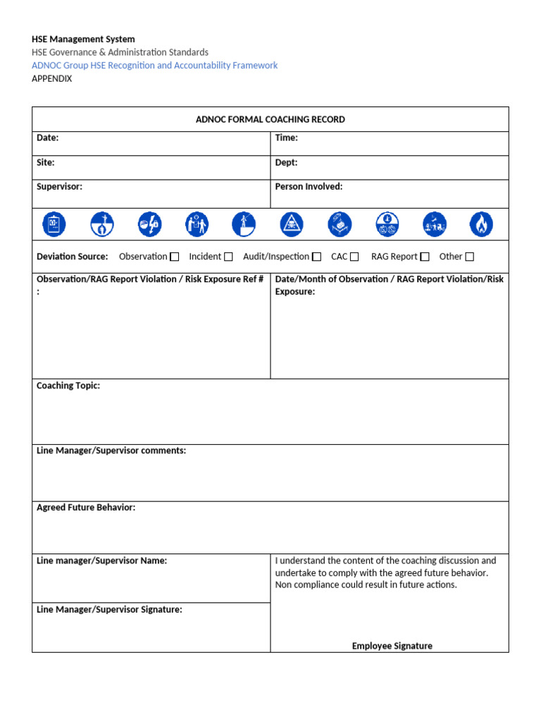ADNOC HSE Coaching Record Template | PDF