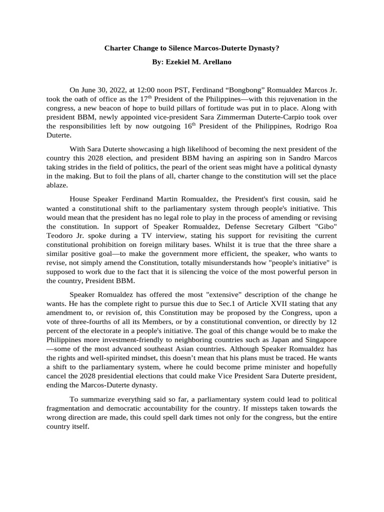 Charter Change To Silence Marcos-Duterte Dynasty | PDF | Government ...