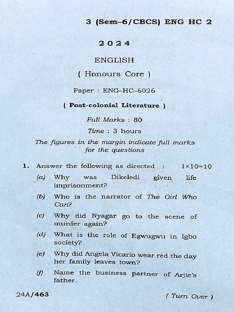 ENG-HC-6026 CBCS Question Paper | PDF