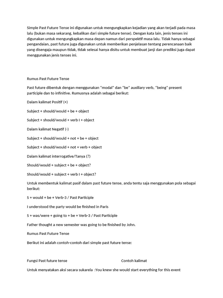 Rumus dan Contoh Past Future Tense | PDF