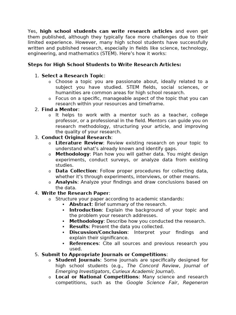 Can High School Students Do Reasearch | PDF | Academic Journal ...
