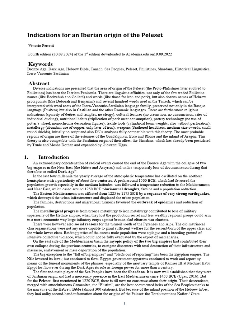 Iberian Origins of the Peleset Explained | PDF | Philistines | Babylonia