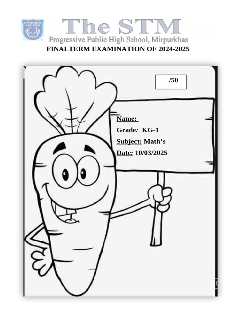 KG-1 Math Final Exam 2025 | PDF