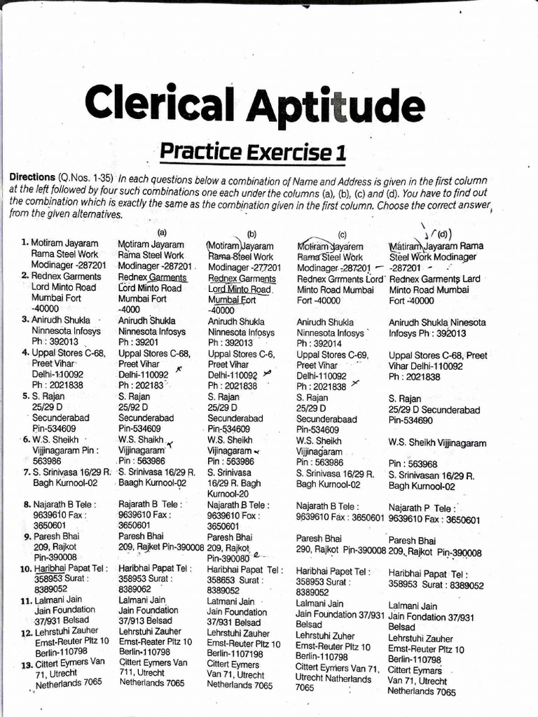 Clerical Aptitude Test 1 (10 Sets) | PDF