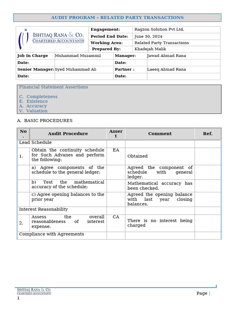 Related Party Transactions Audit Program | PDF | Audit | Financial Services