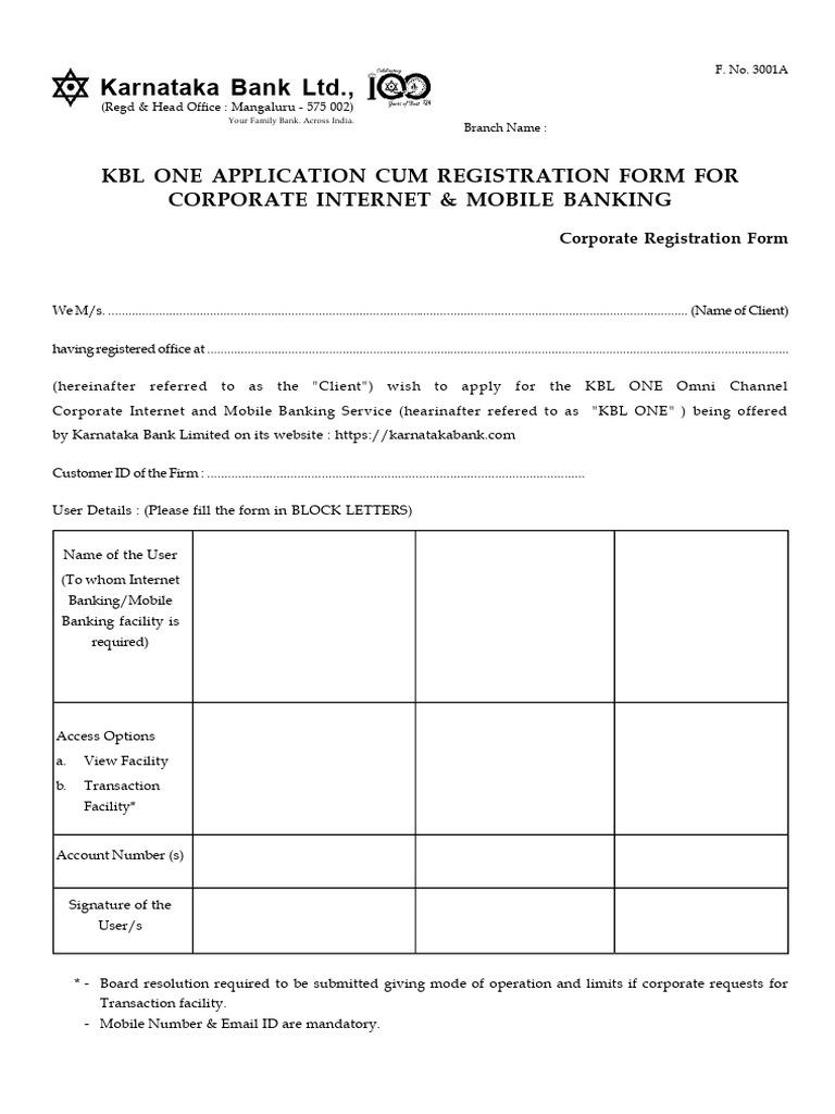 KBL ONE Application Form 3001A Updated | PDF | Indemnity | Online Banking
