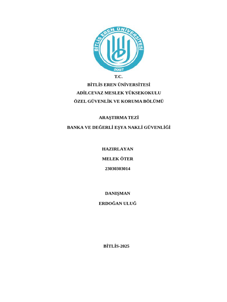 Melek Öter Banka Ve Değerli̇ Eşya Nakli̇ Güvenli̇ği̇ | PDF