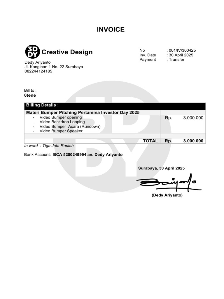 INVOICE Bumper Pitching Pertamina Investor Day 2025 | PDF