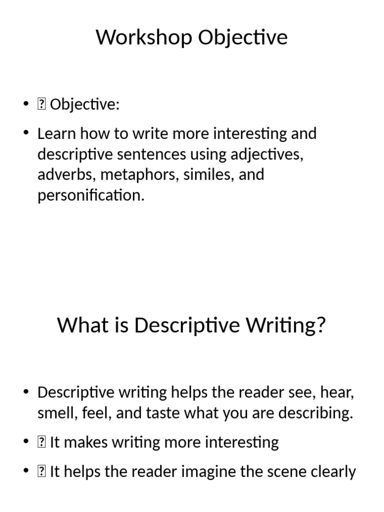 Descriptive Writing Workshop | PDF