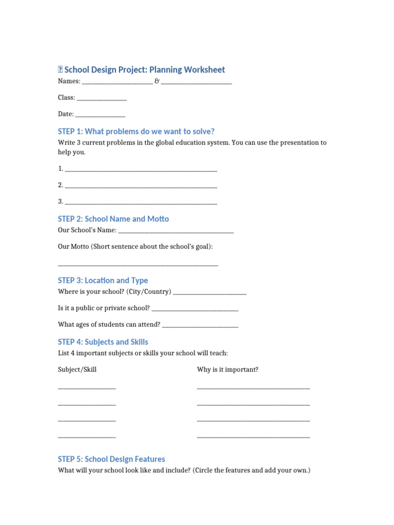 School Design Planning Worksheet | PDF