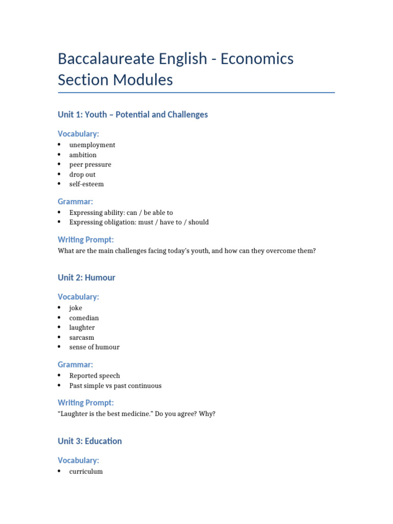 Baccalaureate English: Youth & Society Topics | PDF