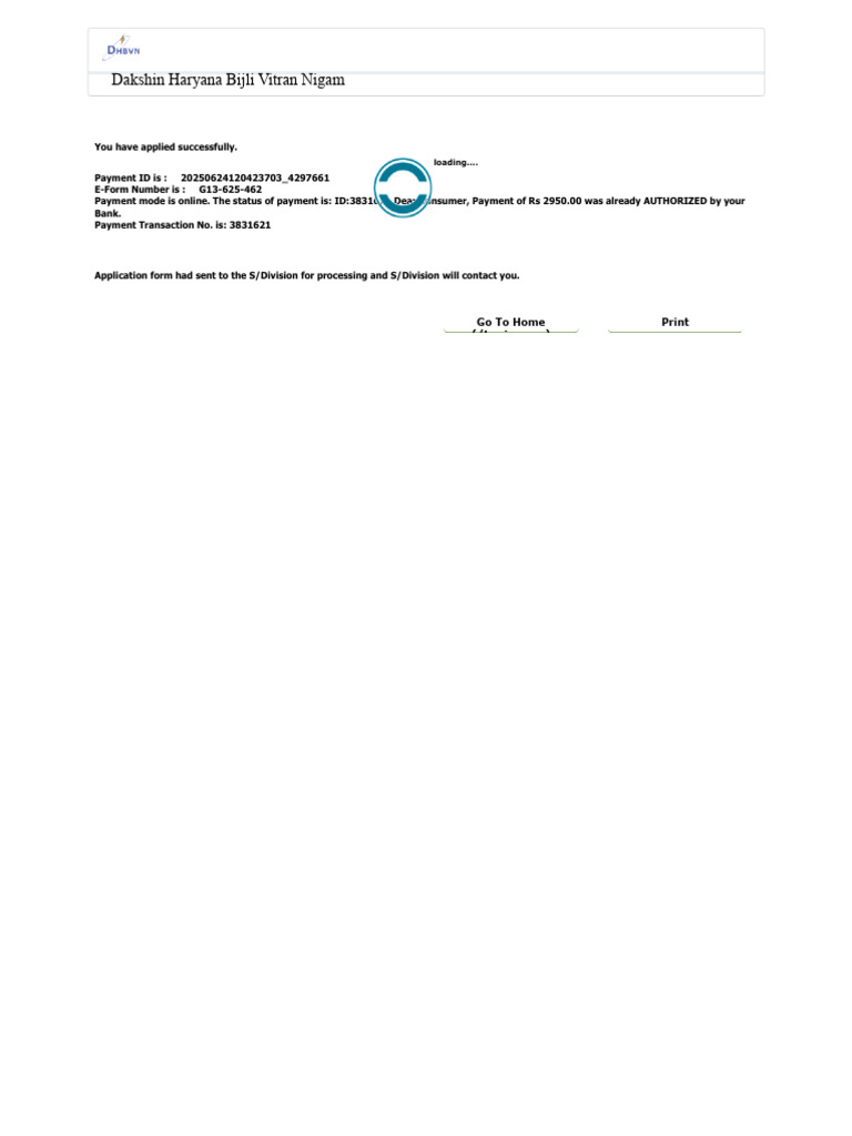 DHBVN New Connection Payment Status | PDF