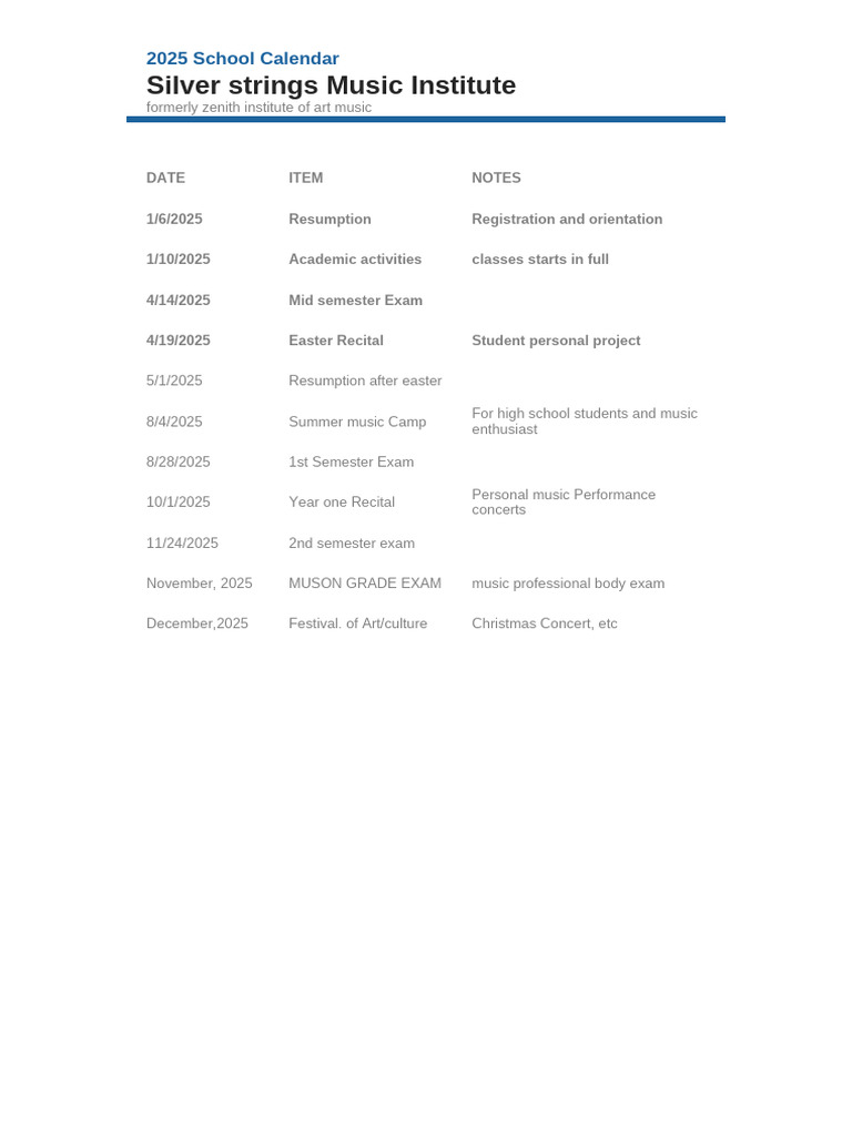 2025 Silver Strings Music Calendar | PDF
