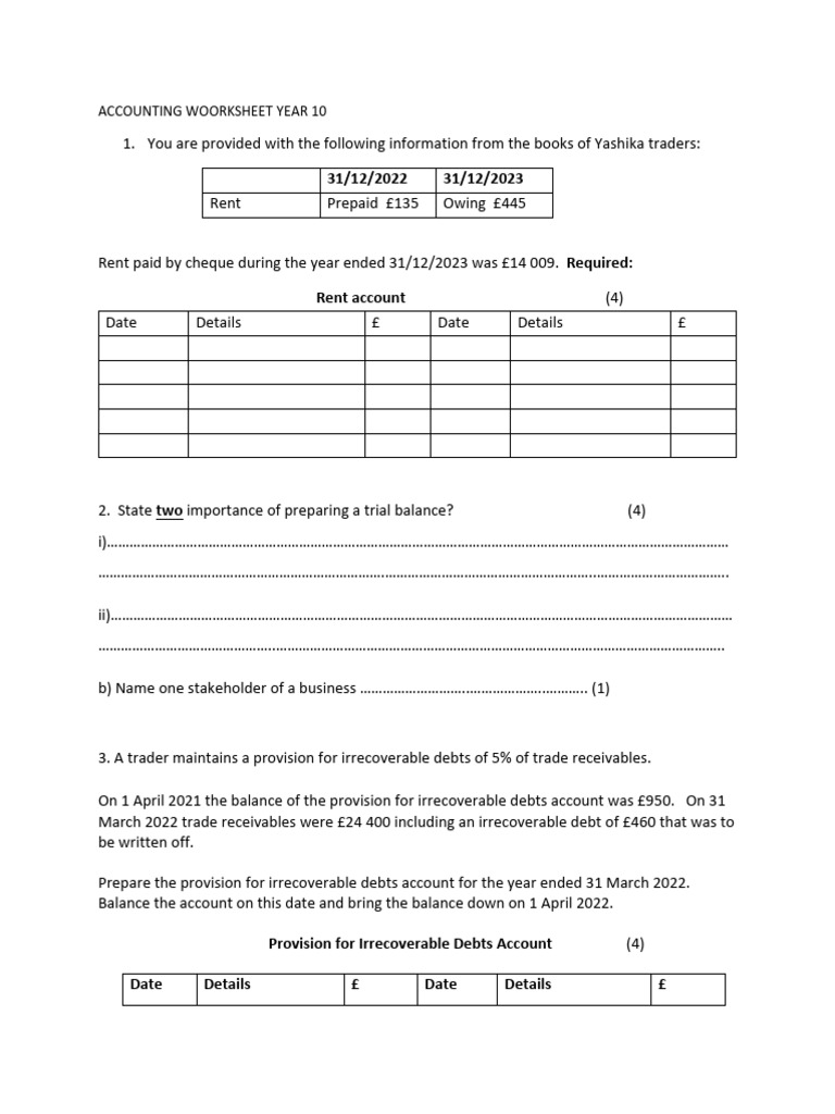 Accouting Worksheet Kamiii | PDF | Debits And Credits | Credit Card