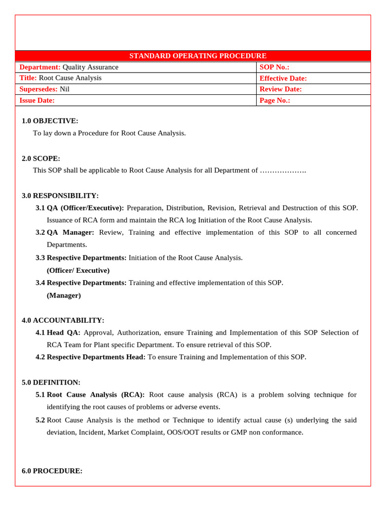 SOP For Root Cause Analysis 1 | PDF