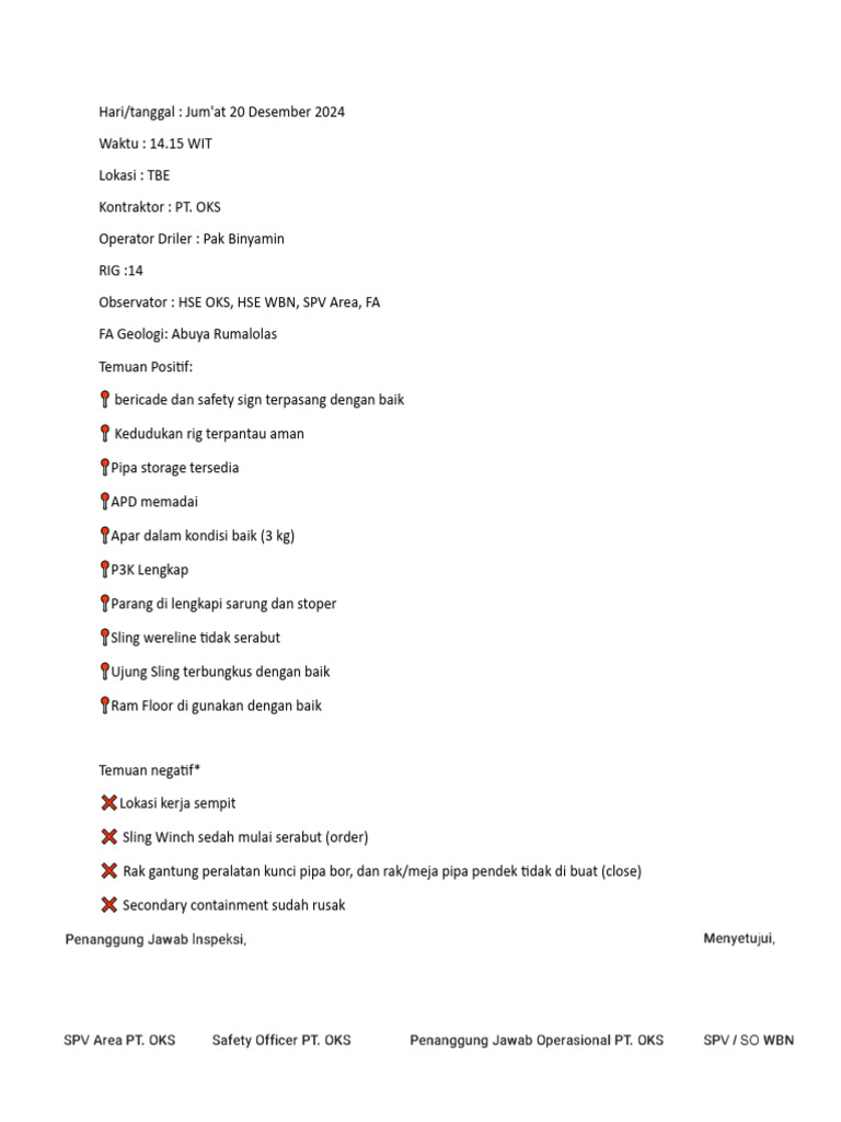 Daily Inspection RIG - OKS | PDF
