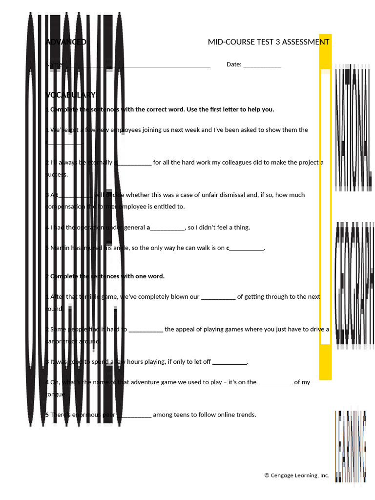 Outcomes3e Advanced Assessment Test MidCourse03 | PDF | Vocabulary ...