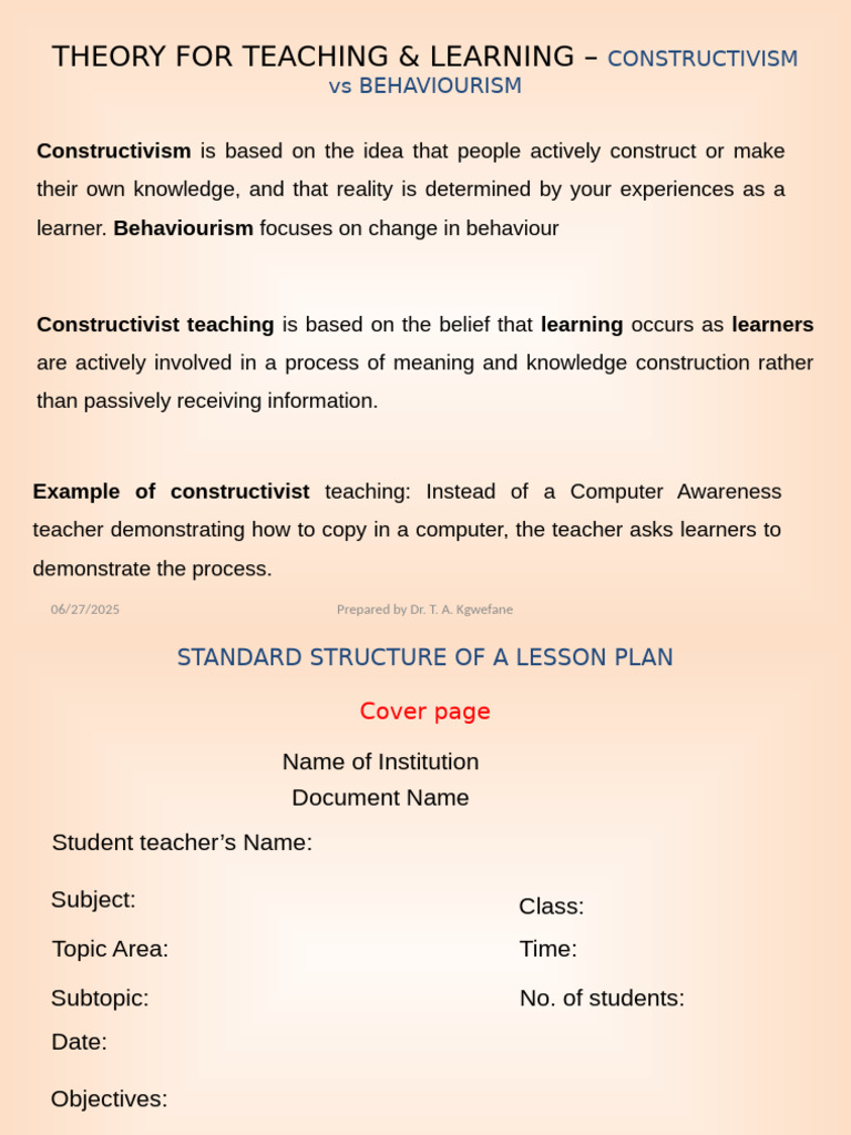 Lesson Plan - Educational Theory+Structure | PDF | Constructivism ...
