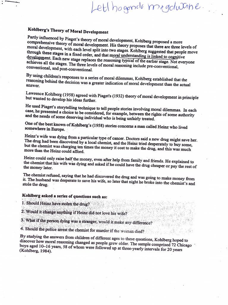 Kohlberg's Moral Development Theory | PDF | Applied Philosophy ...