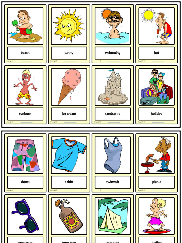 Summer Vocabulary Esl Printable Learning Cards For Kids - Kopyası | PDF