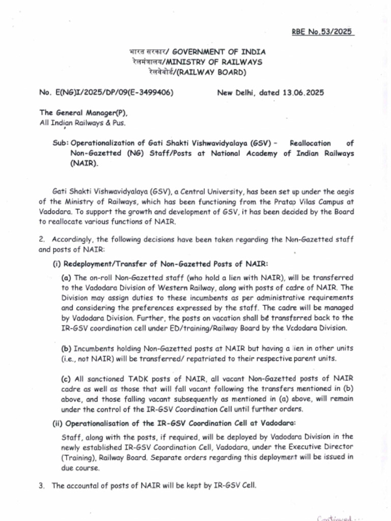 Reallocation of NG Staff and Post of NAIR | PDF